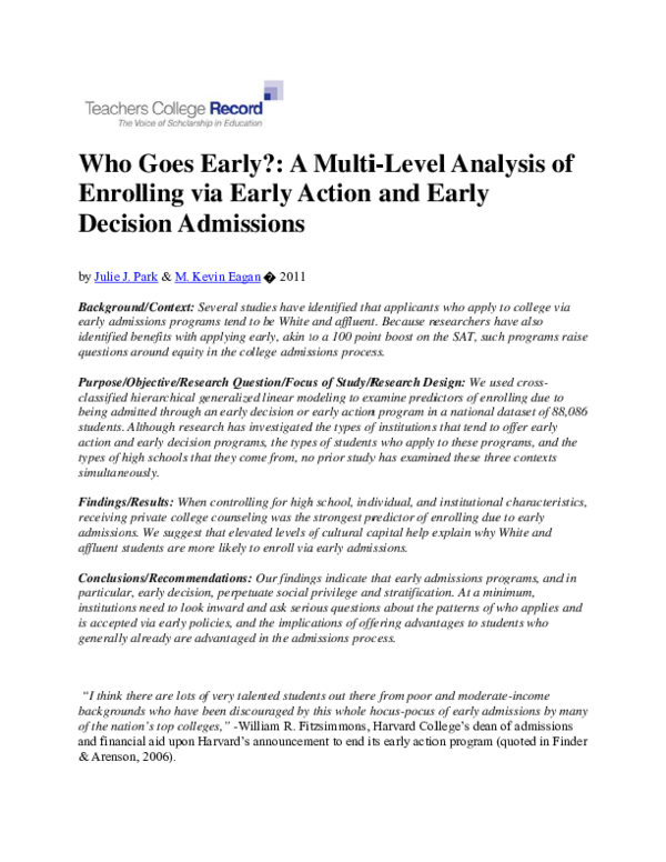 (PDF) Who goes early? A multi-level analysis of enrollment via early ...