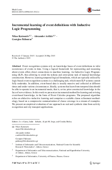 (PDF) Incremental learning of event definitions with Inductive Logic Programming
