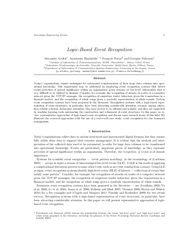 (PDF) Logic-based event recognition