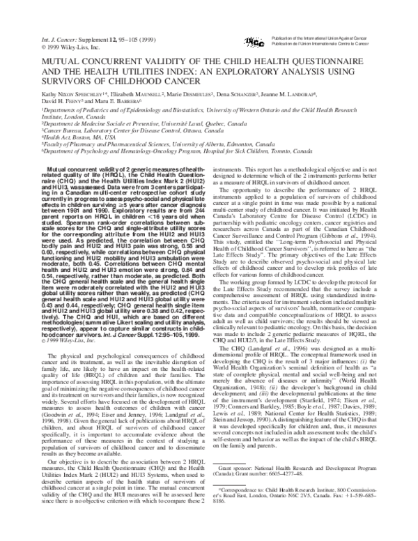 (PDF) Mutual concurrent validity of the Child Health Questionnaire and ...