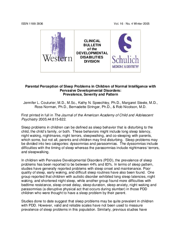 (PDF) Parental Perception of Sleep Problems in Children of Normal ...