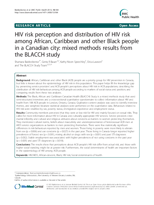 (PDF) HIV risk perception and distribution of HIV risk among African ...