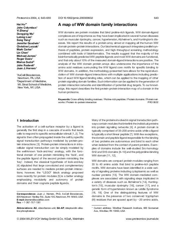 (PDF) A map of WW domain family interactions
