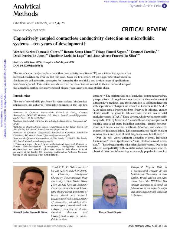 Pdf Capacitively Coupled Contactless Conductivity Detection On Microfluidic Systems—ten Years