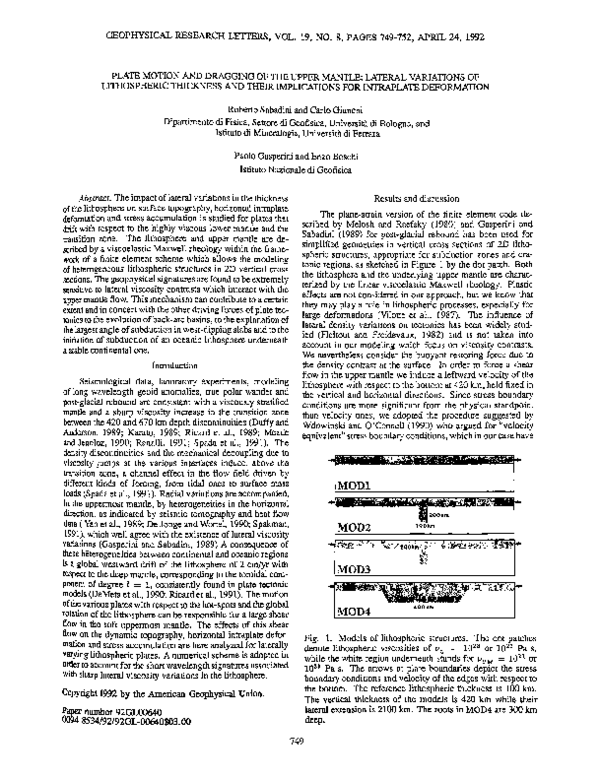 (PDF) Plate motion and dragging of the upper mantle: lateral variations ...