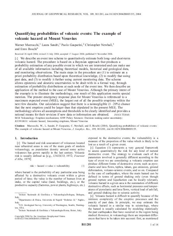 (PDF) Quantifying probabilities of volcanic events: the example of ...