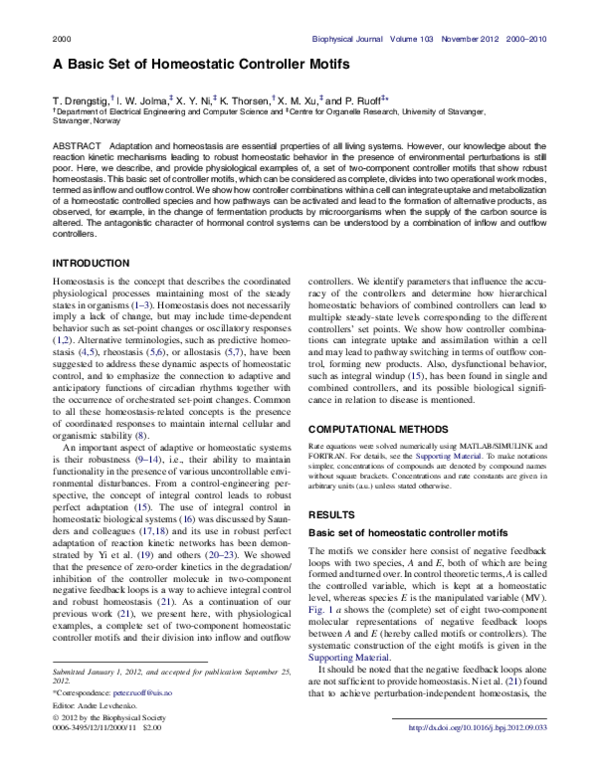 (PDF) A Basic Set of Homeostatic Controller Motifs | Peter Ruoff - Academia.edu