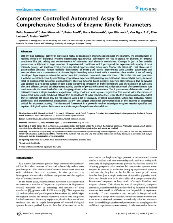 Computer Controlled Automated Assay for Comprehensive Studies of Enzyme Kinetic Parameters