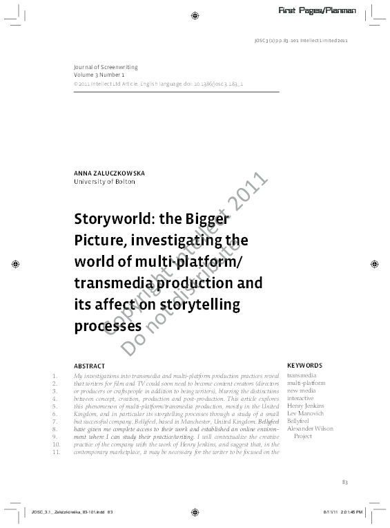 (PDF) Storyworld: the Bigger Picture, investigating the world of multi ...