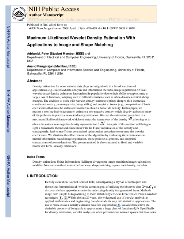 Pdf Maximum Likelihood Wavelet Density Estimation With Applications To Image And Shape Matching