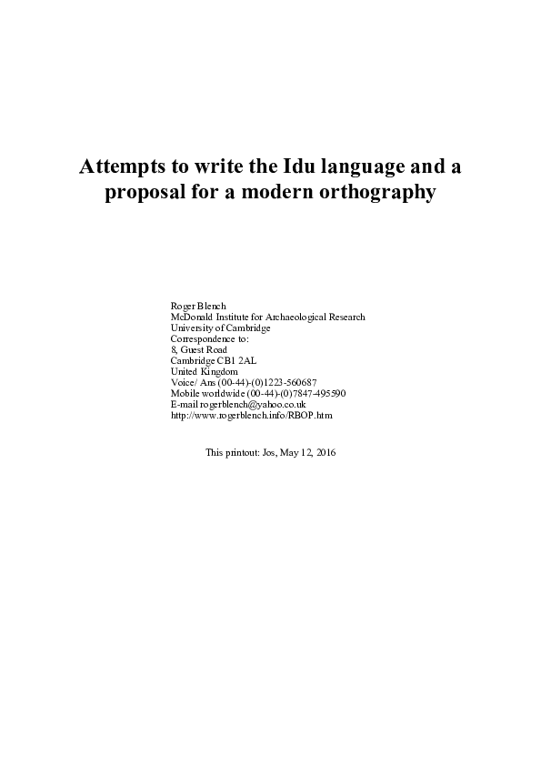 (PDF) Attempts to write the Idu language and a proposal for a modern ...