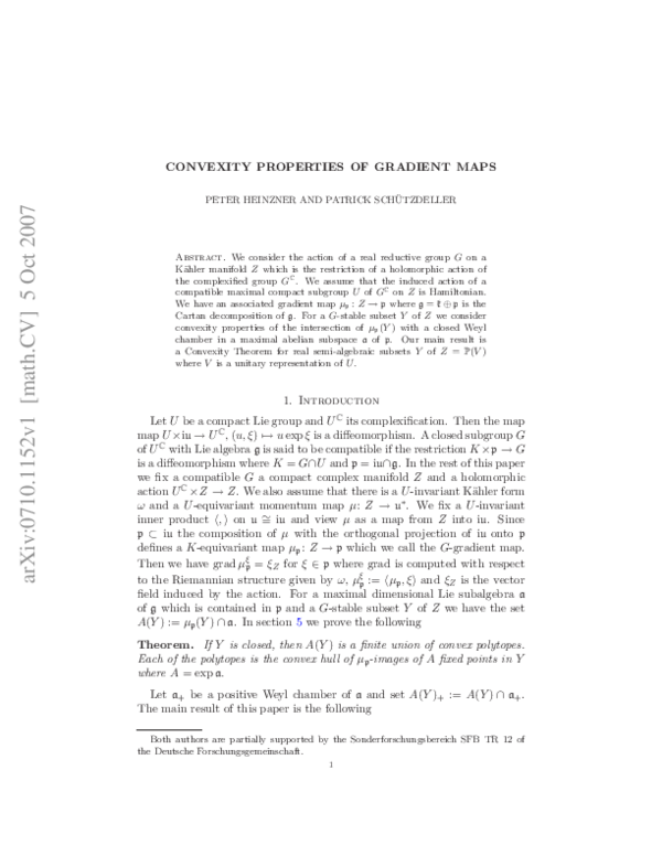 (PDF) Convexity properties of gradient maps | Peter Heinzner - Academia.edu