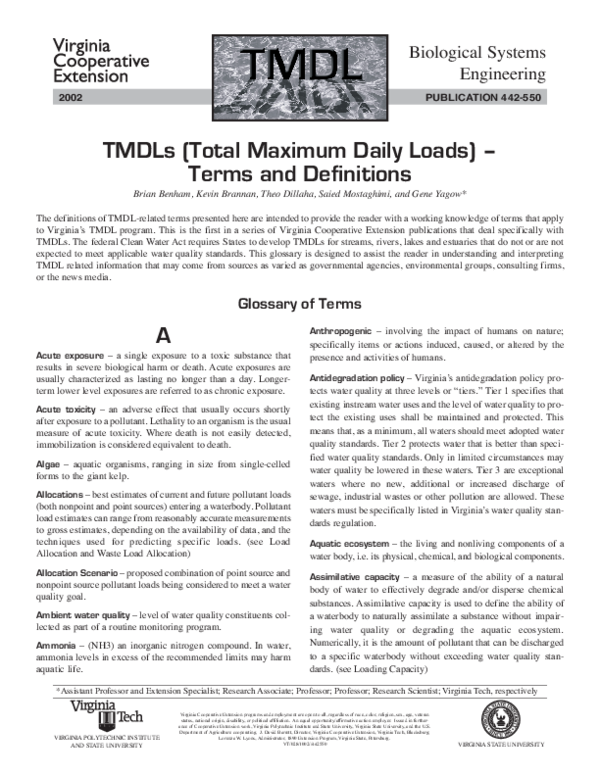 (PDF) TMDLs (Total Maximum Daily Loads) - Terms and Definitions