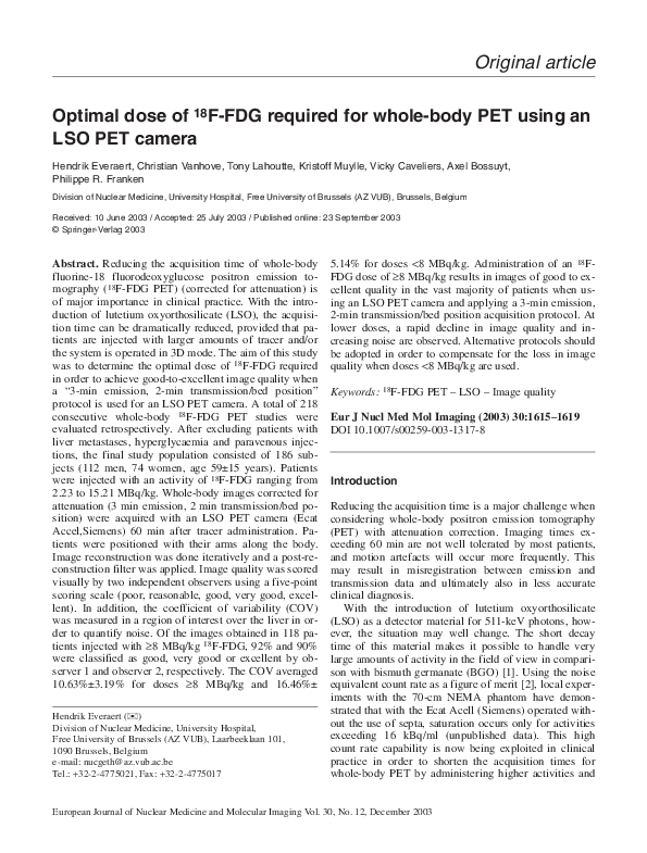 (PDF) Optimal dose of 18 F-FDG required for whole-body PET using an LSO ...