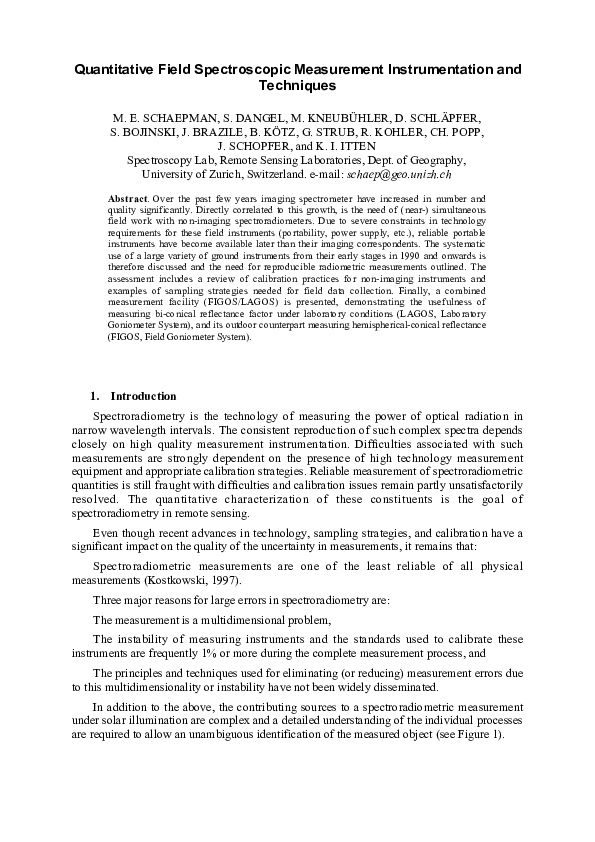 (PDF) Quantitative field spectroscopic measurement instrumentation and ...