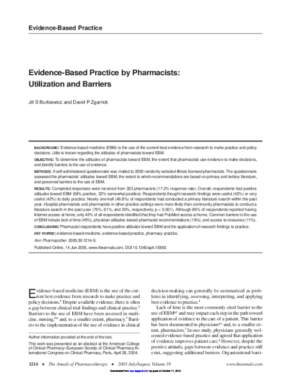(PDF) Evidence-Based Practice by Pharmacists: Utilization and Barriers (PDF) Evidence-Based Practice by Pharmacists: Utilization and Barriers