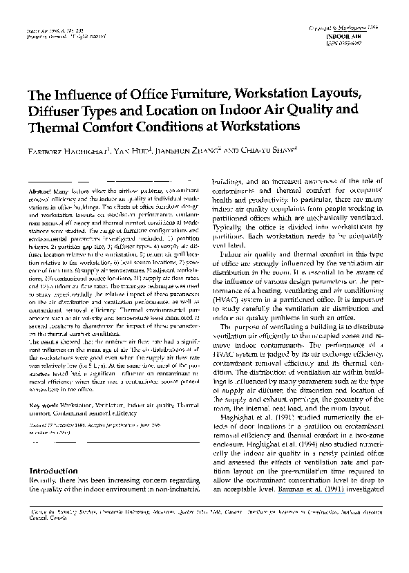 Pdf The Influence Of Office Furniture Workstation Layouts Diffuser Types And Location On