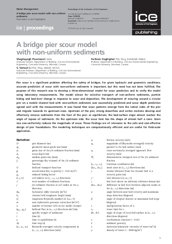 (PDF) A bridge pier scour model with non-uniform sediments