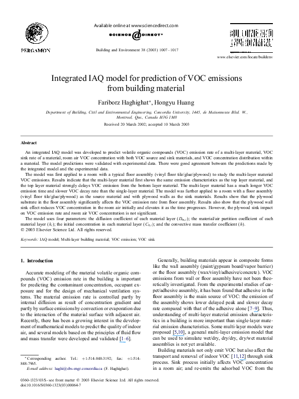 (PDF) Integrated IAQ model for prediction of VOC emissions from ...