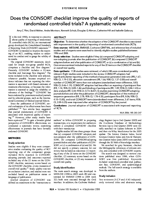 (PDF) Does the CONSORT checklist improve the quality of reports of ...