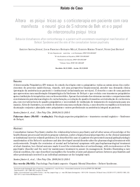 (PDF) Alterações psiquiátricas após corticoterapia em paciente com rara ... (PDF) Alterações psiquiátricas após corticoterapia em paciente com rara ...