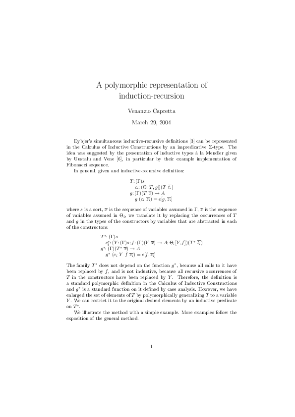 (PDF) A polymorphic representation of induction-recursion
