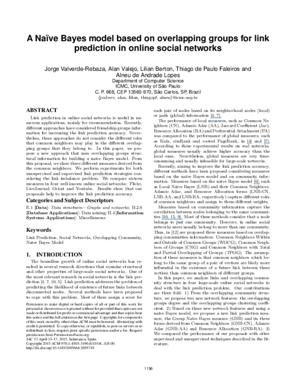 (PDF) A naïve Bayes model based on ovelapping groups for link prediction in online social networks