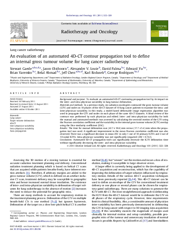 Pdf An Evaluation Of An Automated 4d Ct Contour Propagation Tool To Define An Internal Gross