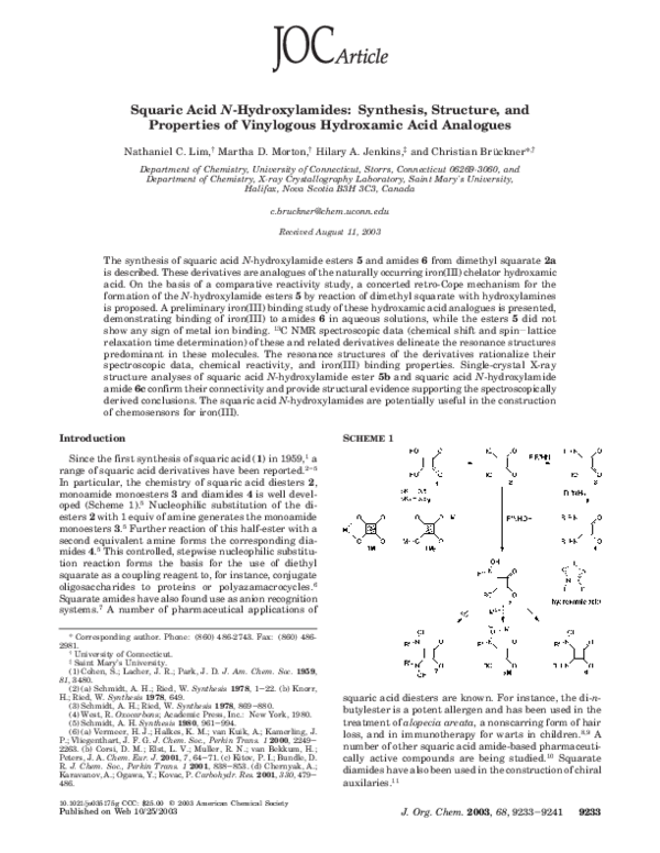 (PDF) Squaric Acid N -Hydroxylamides: Synthesis, Structure, and ...