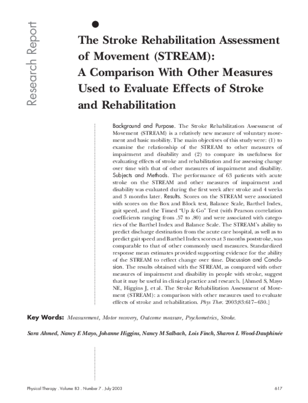 (PDF) The Stroke Rehabilitation Assessment of Movement (STREAM): a ...
