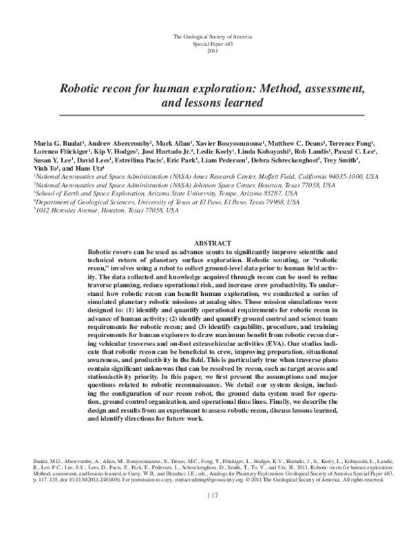 (PDF) Robotic recon for human exploration: Method, assessment, and lessons learned