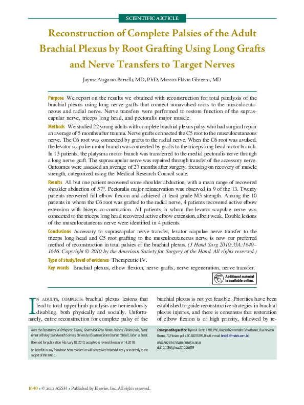 (PDF) Reconstruction of Complete Palsies of the Adult Brachial Plexus ...