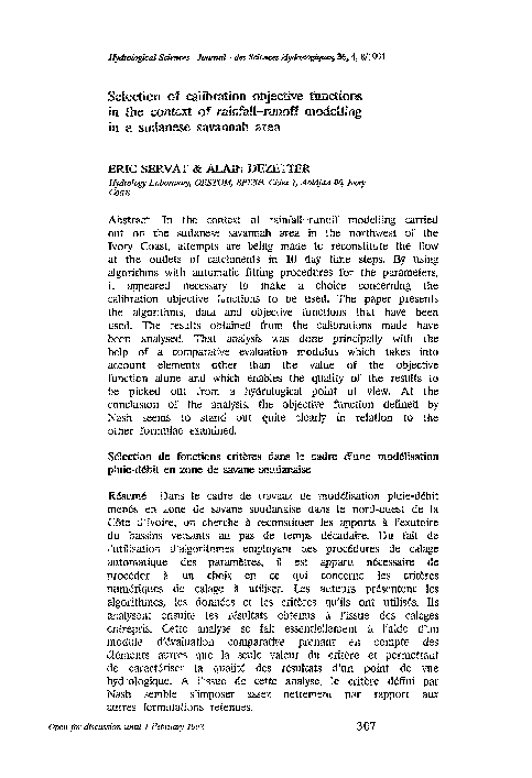 Pdf Selection Of Calibration Objective Fonctions In The Context Of