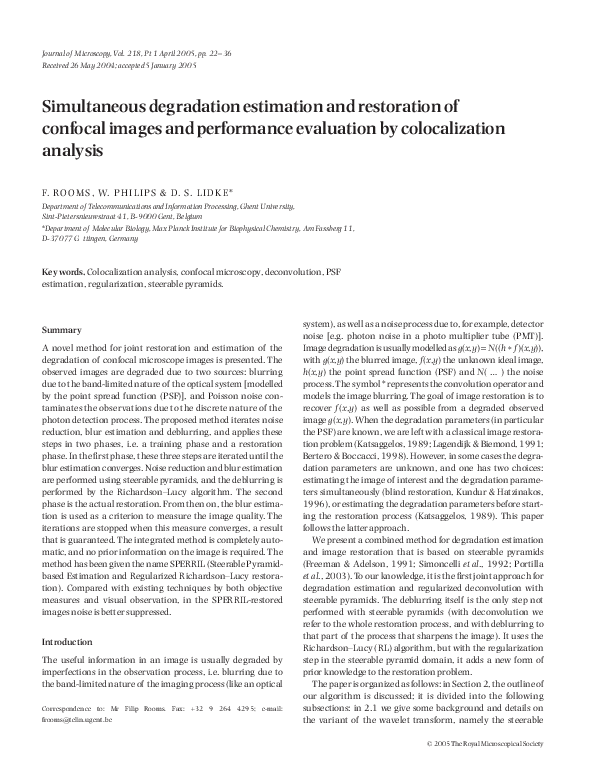 Pdf Simultaneous Degradation Estimation And Restoration Of Confocal Images And Performance