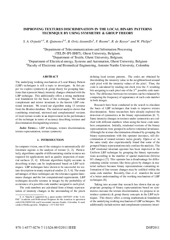(PDF) Improving textures discrimination in the local binary patterns technique by using symmetry ...