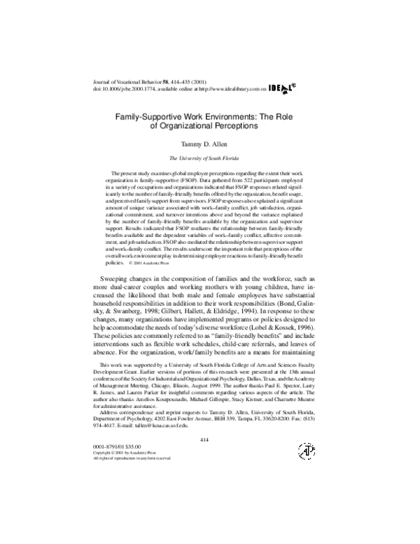 (PDF) Family-Supportive Work Environments: The Role of Organizational ...