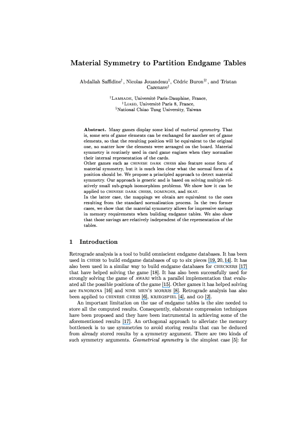(PDF) Material symmetry to partition endgame tables