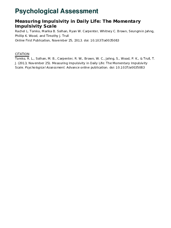 (PDF) Measuring Impulsivity in Daily Life: The Momentary Impulsivity Scale