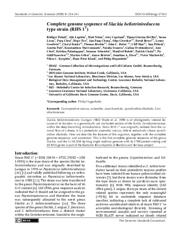 (PDF) Complete genome sequence of Slackia heliotrinireducens type ...