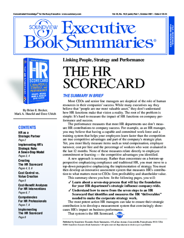 (PDF) Linking People, Strategy and Performance THE HR SCORECARD THE ...