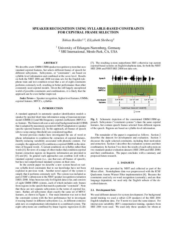 (PDF) Speaker recognition using syllable-based constraints for cepstral frame selection