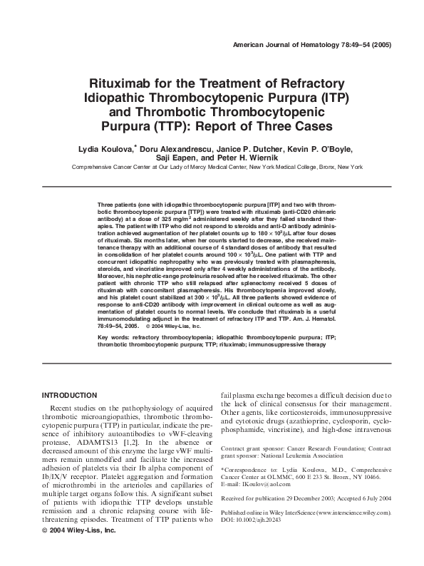 (PDF) Rituximab for the treatment of refractory idiopathic ...