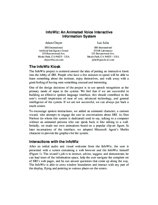 (PDF) InfoWiz: An Animated Voice Interactive Information System