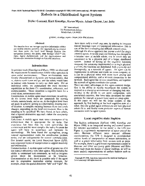 (PDF) Robots in a Distributed Agent System | Adam Cheyer - Academia.edu