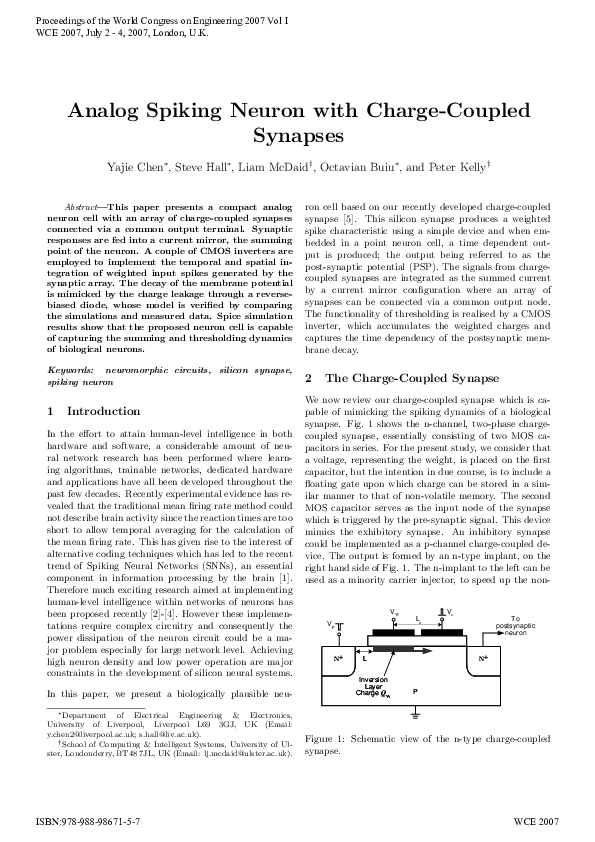 (PDF) Analog Spiking Neuron with Charge-Coupled Synapses