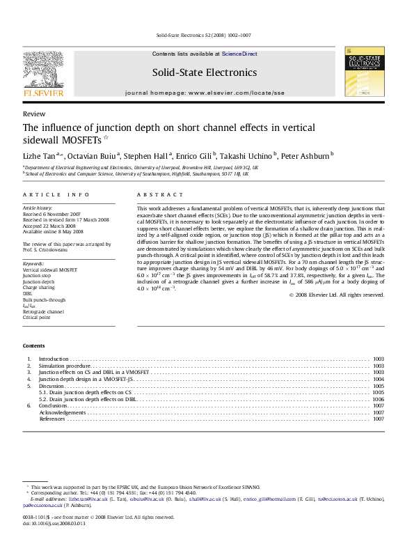 (PDF) The influence of junction depth on short channel effects in ...