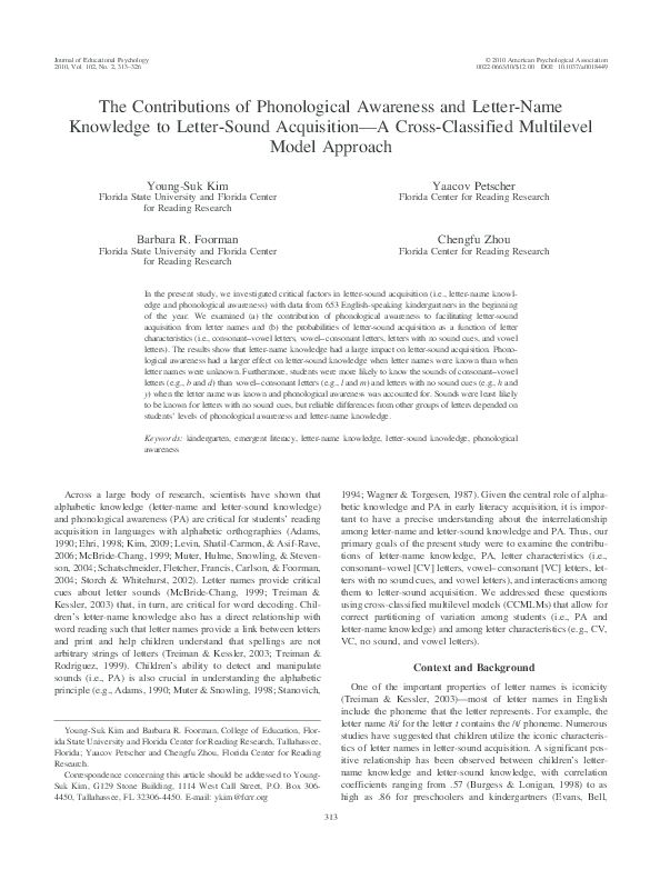 (PDF) The contributions of phonological awareness and letter-name ...