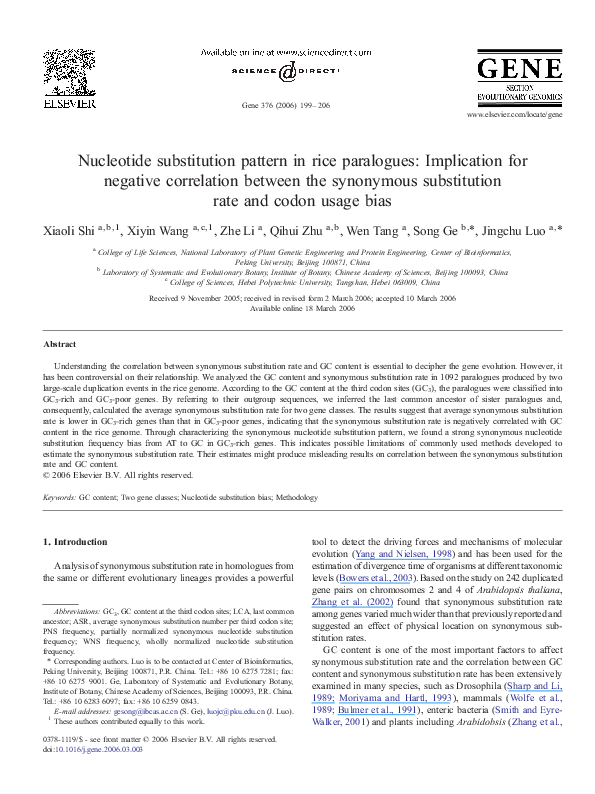 (PDF) Nucleotide substitution pattern in rice paralogues: Implication for negative correlation ...