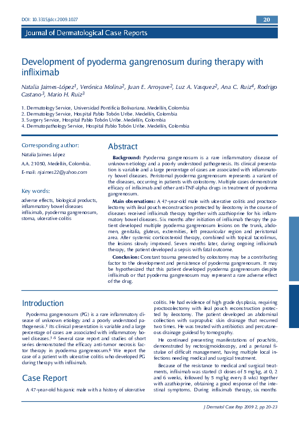 (PDF) Development of pyoderma gangrenosum during therapy with infliximab
