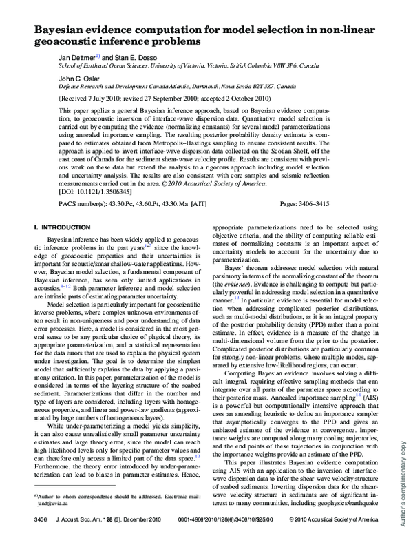 (PDF) Bayesian evidence computation for model selection in non-linear geoacoustic inference problems